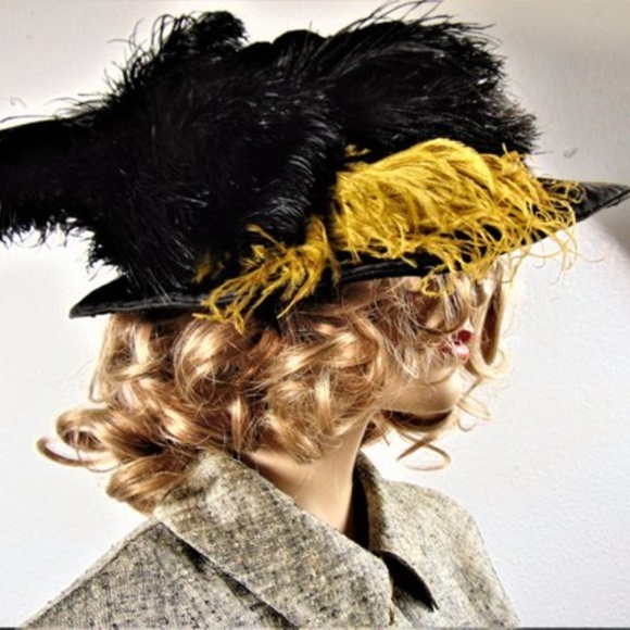Antique | Accessories | Antique Edwardian Silk Velvet Plumed Wide Brim ...
